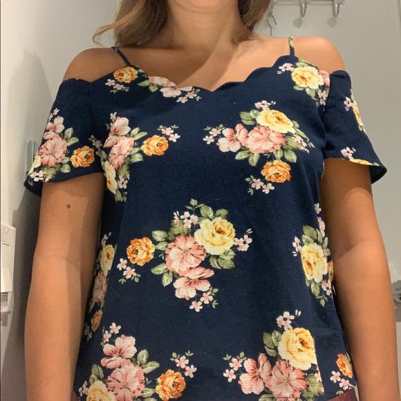 Tops | Open Shoulder Scalloped Floral Blouse | Poshmark